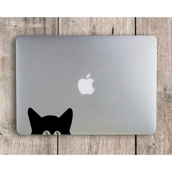 Hand Crafted | Design | Peeking Cat Decal Black Cat Laptop Sticker For ...
